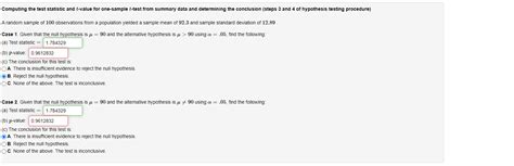 Solved Computing The Test Statistic And T Value For Chegg