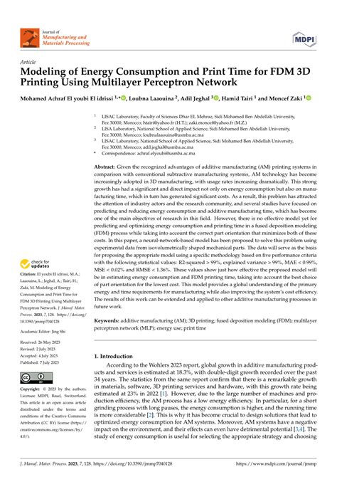 Pdf Modeling Of Energy Consumption And Print Time For Fdm 3d Printing Using Multilayer