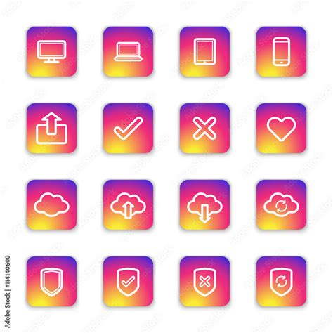 white line web icon set on colorful smooth gradient rounded rectangle