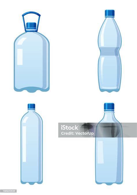 플라스틱 물병 아이콘 빈 액체 콘테이너 음료와 음료 마시는 미네랄 워터를 위한 나사 모자를 설치하십시오 모의 템플릿 흰색 배경에 격리 된 벡터 만화 스타일 그림 3차원