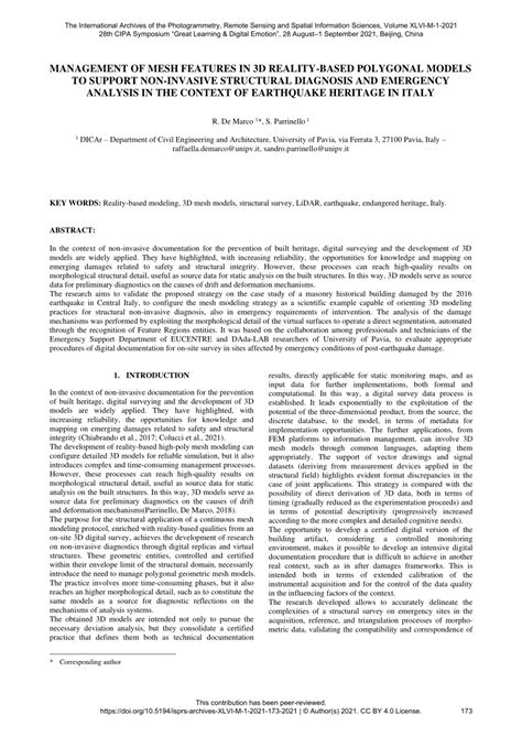 Pdf Management Of Mesh Features In 3d Reality Based Polygonal Models To Support Non Invasive