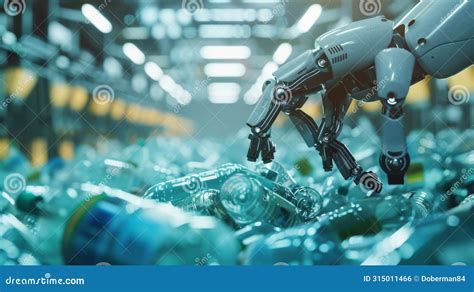 Robotic Arm Sorting Through Recyclable Plastic Bottles In A Sustainable