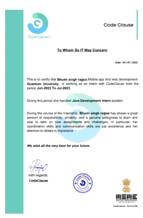 Bhumi Rajput On Linkedin Javadevelopment Java Codeclause Oppertunity Internship Thankyou