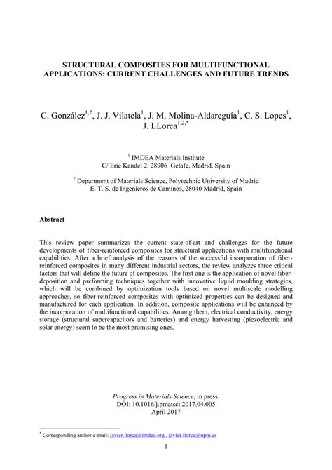 Pdf Structural Composites For Multifunctional Applications Current