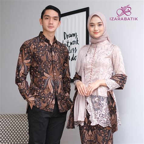 Jual Izarabatik Putri Cream Set Kebaya Batik Modern Couple Wisuda Lamaran Full Payet Tunangan