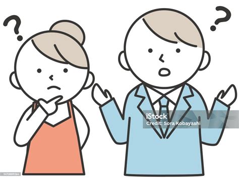 머리에 물음표가 있는 괴로운 표정을 짓고 있는 두 명의 젊은 남녀 가정 생활에 대한 스톡 벡터 아트 및 기타 이미지 가정