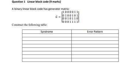 solved question 1 linear block code 9 marks a binary