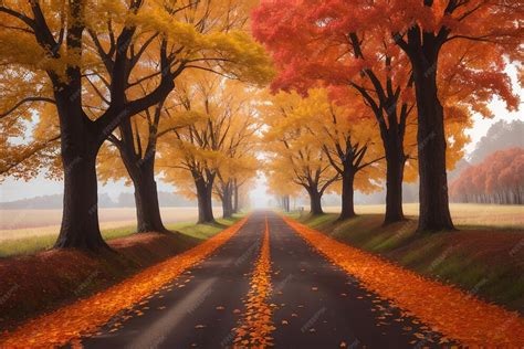 Premium Photo Breathtaking Autumn View Of A Road Surrounded By