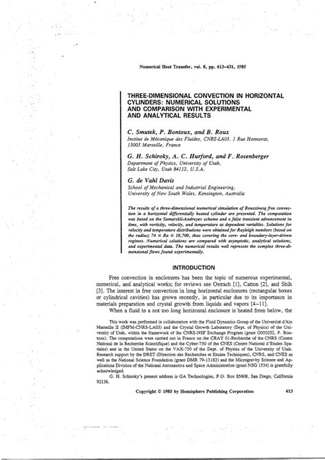 Pdf Three Dimensional Convection In Horizontal Cylinders Numerical