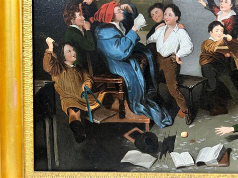 Victorian School Large Early 19th Century Victorian School Classroom Chaos Scene Gilt Fram