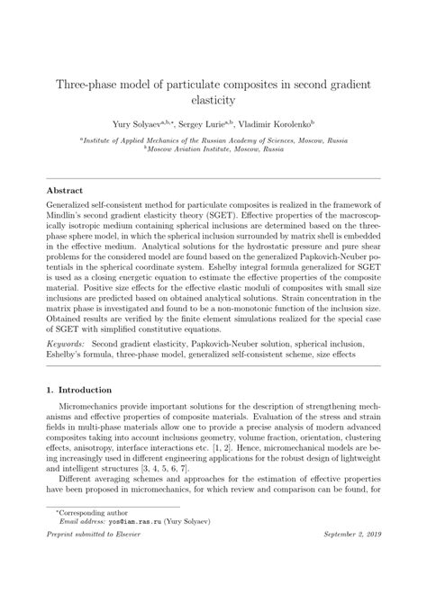Pdf Three Phase Model Of Particulate Composites In Second Gradient