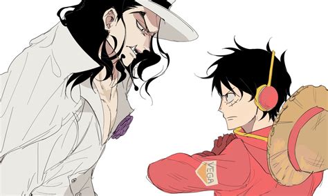 Pachi Monkey D Luffy Rob Lucci One Piece Highres Boys Black Hair Coat Eye