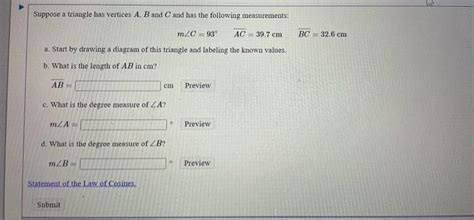 Solved Suppose a triangle has vertices A,B and C and has the | Chegg.com