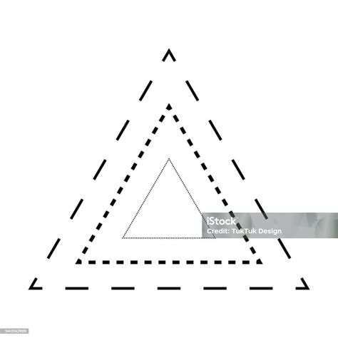 유치원 유치원 및 몬테소리 어린이 사전 작성 그리기 및 절단 연습 활동을위한 삼각형 모양의 파선 요소 추적 0명에 대한 스톡