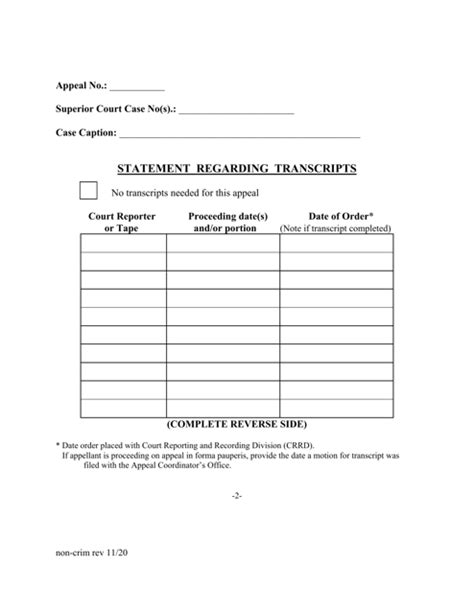 Washington Dc Statement Regarding Transcript For Use In All But Criminal And Ccan Cases