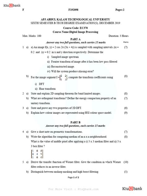 Dec 2019 Ec370 Digital Image Processing S Ktu Qbank Pdf