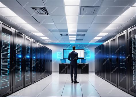 Premium AI Image | Internet network and cybersecurity of data center Data engineer using ...