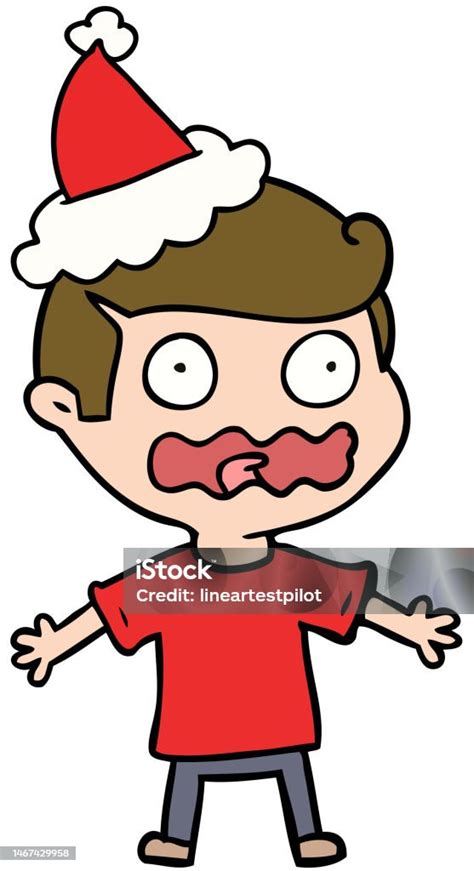 산타 모자를 쓰고 완전히 스트레스를 받은 남자의 손으로 그린 선 그림 걱정하는에 대한 스톡 벡터 아트 및 기타 이미지 걱정하는 겁먹은 귀여운 Istock