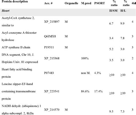 Table 2 From Quantitative Proteomic Comparison Of Rat Mitochondria From