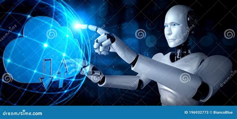 AI Robot Using Cloud Computing Technology To Store Data On Online Server Stock Illustration