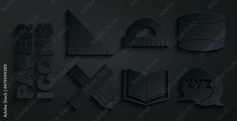 Set Open Book Geometric Figure Cylinder Crossed Ruler And Pencil XYZ Coordinate System