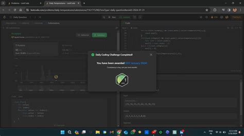 delighted to attain the january 2024 leetcode badge while upholding a streak of over 275 days