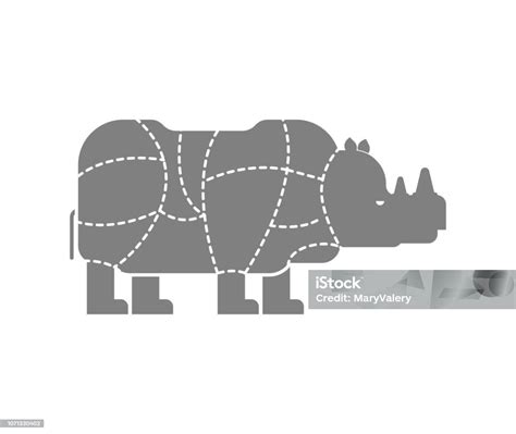 고기 코뿔소의 커트 코뿔소 고기를 다른 부품의 구성표 라인 실루엣 육체 야 수를 잘라 하는 방법 고기에 대 한 포스터 정육점 다이어그램을 저장합니다 바베 큐 스테이크 음식