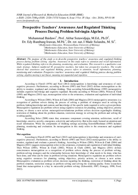 Pdf Prospective Teachers Awareness And Regulated Thinking Process During Problem Solvingin