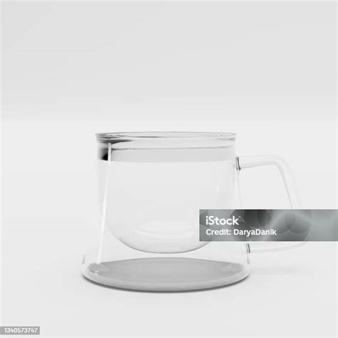 흰색 배경에 이중 바닥이있는 머그잔 더블 바닥 커피 컵 투명 사각형 모양의 컵 3d 렌더 3d 안경에 대한 스톡 사진 및 기타 이미지 Istock