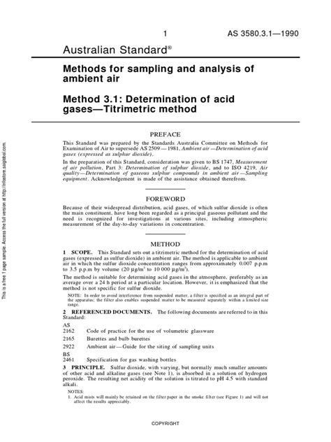 As 3580 3 1 1990 Methods For Sampling And Analysis Of Ambient Air Determination Of Acid Gases