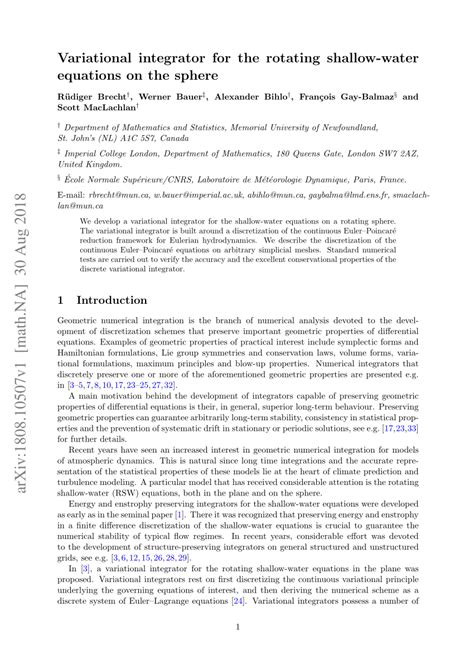 Pdf Variational Integrator For The Rotating Shallow Water Equations On The Sphere