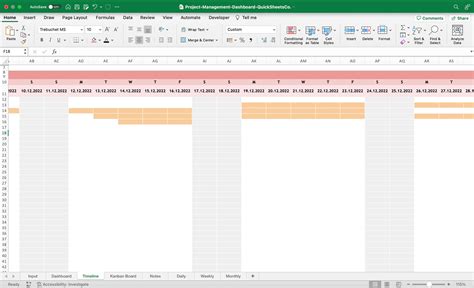 Project Management Dashboard Excel Template Automatic Dashboard Timeline Kanban Board
