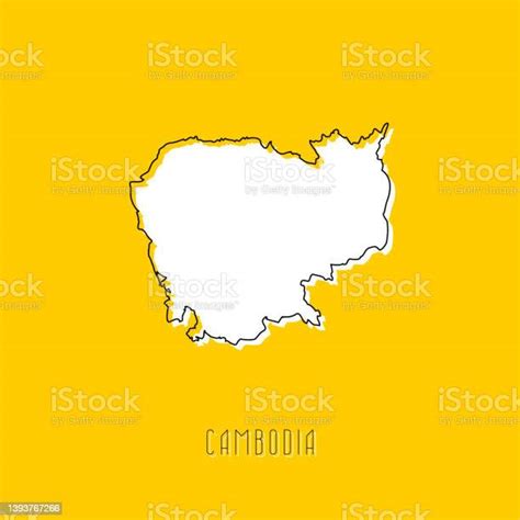 노란색 배경에 검은 색 윤곽선이있는 흰색 캄보디아 국가지도 간단한 지리적 영역 템플릿 개념 벡터 일러스트레이션은 쉽게 편집하고 사용자 정의 할 수 있습니다 Eps10 0명에