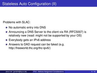 PLNOG 4 Jens Link IPv6 Address Assignment Considerations PPT