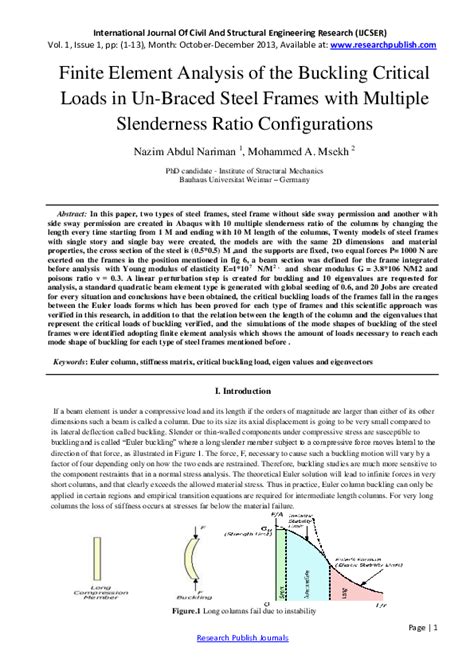 Pdf Finite Element Analysis Of The Buckling Critical Loads In Un