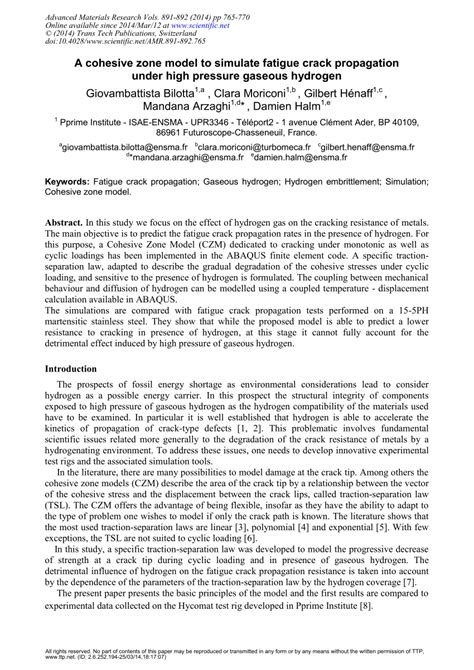 Pdf A Cohesive Zone Model To Simulate Fatigue Crack Propagation Under High Pressure Gaseous