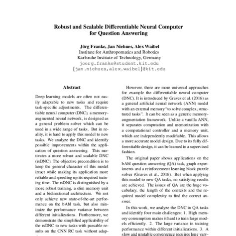 Robust And Scalable Differentiable Neural Computer For Question Answering Acl Anthology