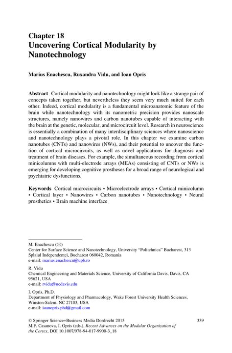 Pdf Uncovering Cortical Modularity By Nanotechnology
