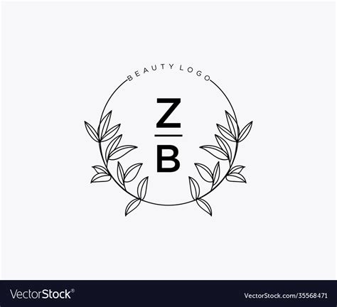 Initial Zb Letters Beautiful Floral Feminine Vector Image