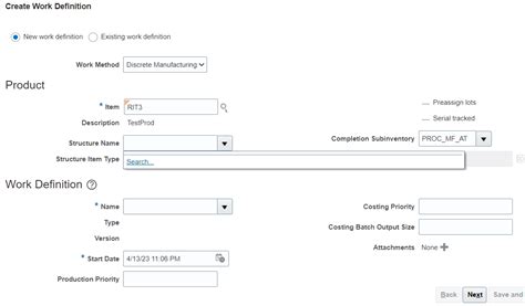 why can t select the structure name when try to create the work