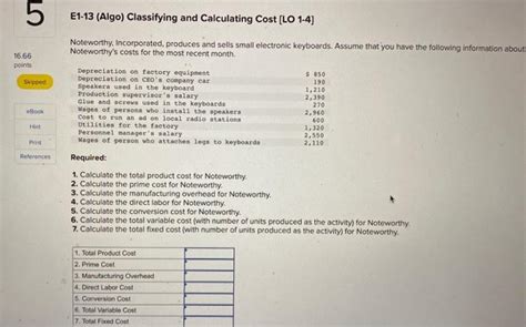 Solved E1 13 Algo Classifying And Calculating Cost Lo