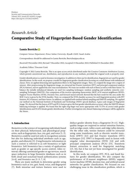 PDF Comparative Study Of Fingerprint Based Gender Identification