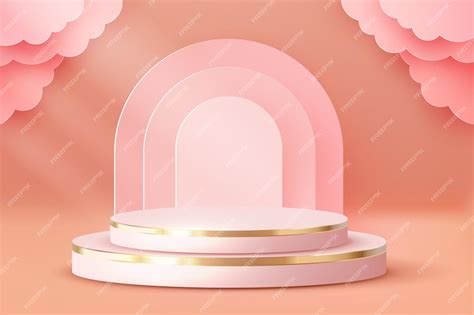 럭셔리 핑크 파스텔 포디움 추상 장면 배경 제품 프리젠테이션 모의 쇼 화장품 블랭크 포디움 스테이지 받침대 또는 플랫폼 3d