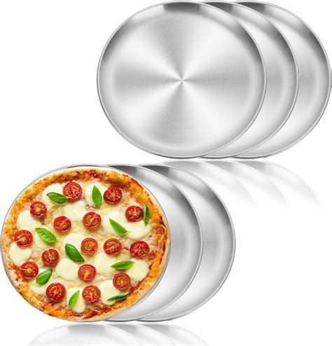 Cyeer 6 Pcs 12 Inch Pizza Tray Stainless Steel Dinner Plates Pizza