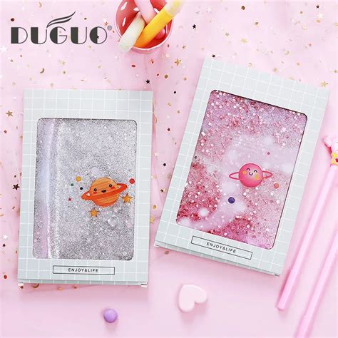 Duguo 귀여운 문구 꿈 샌즈 골드 핸드북 크리 에이 티브 샌즈 색칠 공부 일기 학생 메모장 카와이 학교 용품노트북 컴퓨터
