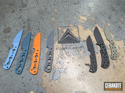Custom Knives Cerakoted Using Tequila Sunrise Hazel Green And Polar