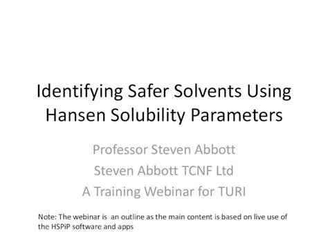 pdf identifying safer solvents using hansen solubility parameters