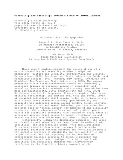 Pdf Disability And Sexuality Toward A Focus On Sexual Access