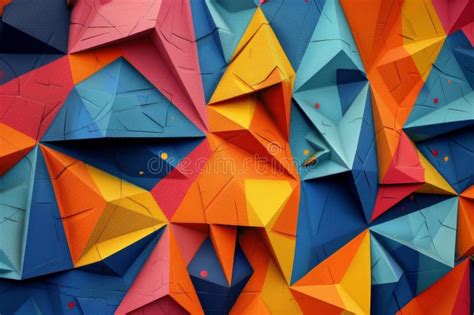 Colorful Abstract Mural With A Dynamic Geometric Pattern Creating A 3d Effect Stock Illustration
