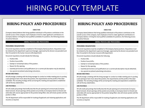 Hiring Policy Template Editable Hr Document Hiring Process Guidelines New Employee
